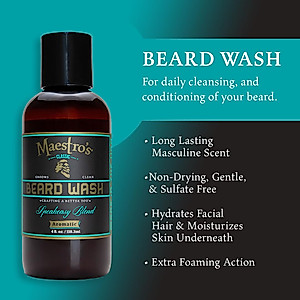 Maestro's Classic BEARD WASH | Anti-Itch, Deep Cleaning, Non-Drying, Fully Hydrating Gentle Cleanser For All Beard Types & Lengths- Speakeasy blend, 4 Ounce