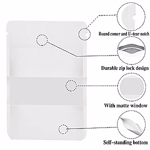 100 Pcs Resealable Bags, Stand-up Food Storage Bags with Clear Window, Sealable Zip Lock Self Sealing Bags for Packaging Products (White 4 x 6 In)