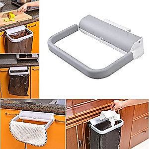 AYOUSENFAN Hanging Trash Bag Holder RV Trash Can, Portable Over The Cabinet Plastic Trash Bag Holder, for Kitchen Camping Dorm Room Bathroom Office Over The Door Plastic Bag Holder (Off-White