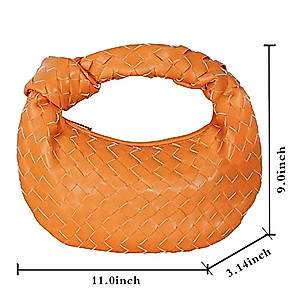 AyTotoro Women Knoted Woven Handbag Designer Ladies Fashion PU Leather Top Handle Hobo Shoulder Bag Bucket Purse Clutch Tote (Orange)