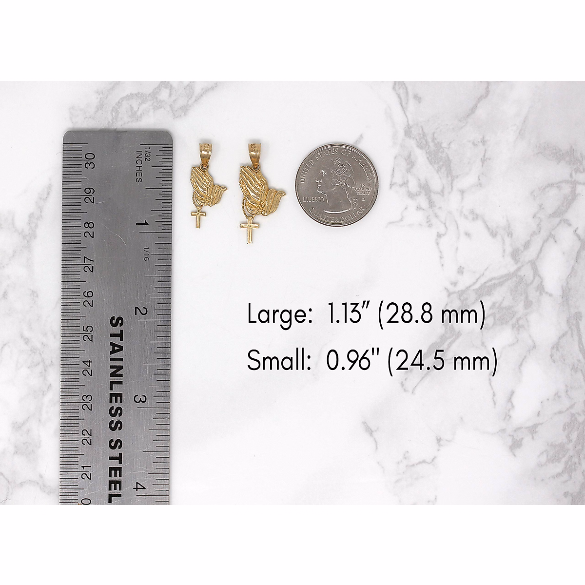 CaliRoseJewelry 10k Yellow Gold Prayer Hands with Prayer Beads Charm Pendant - Small