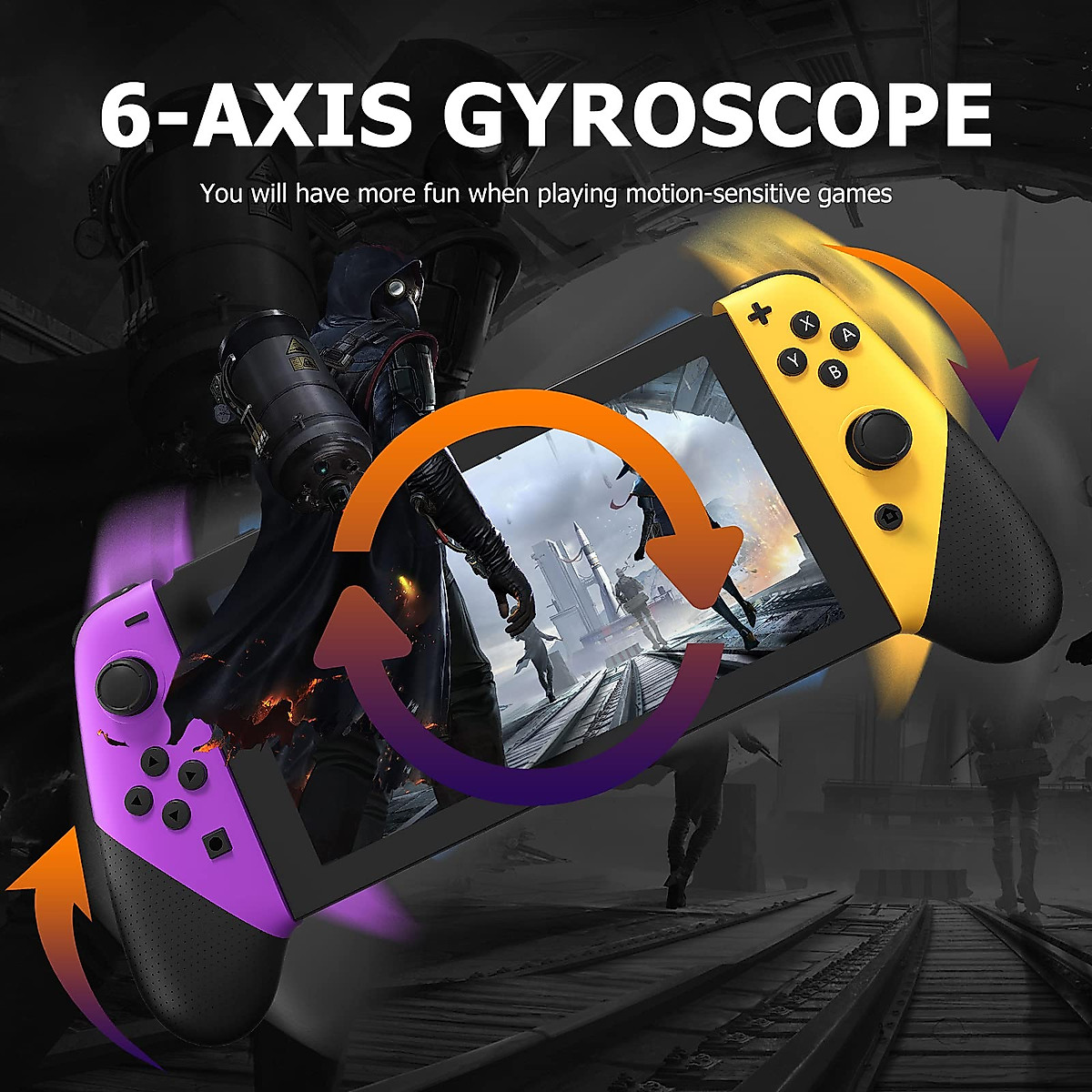 Joycon Controller Replacement for Switch Joycon,Alternatives for Left and Right Joy Con Controller,L/R Switch Controller Support Wake-up Function with Grip Stand (Purple and Orange)