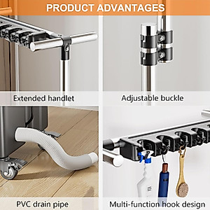 OMESDA Broom and Mop Holder, Stainless Steel Mop Rack, Movable Closet Storage Cabinet Janitor Carts, Storage for Put Wet Mops(Gray)