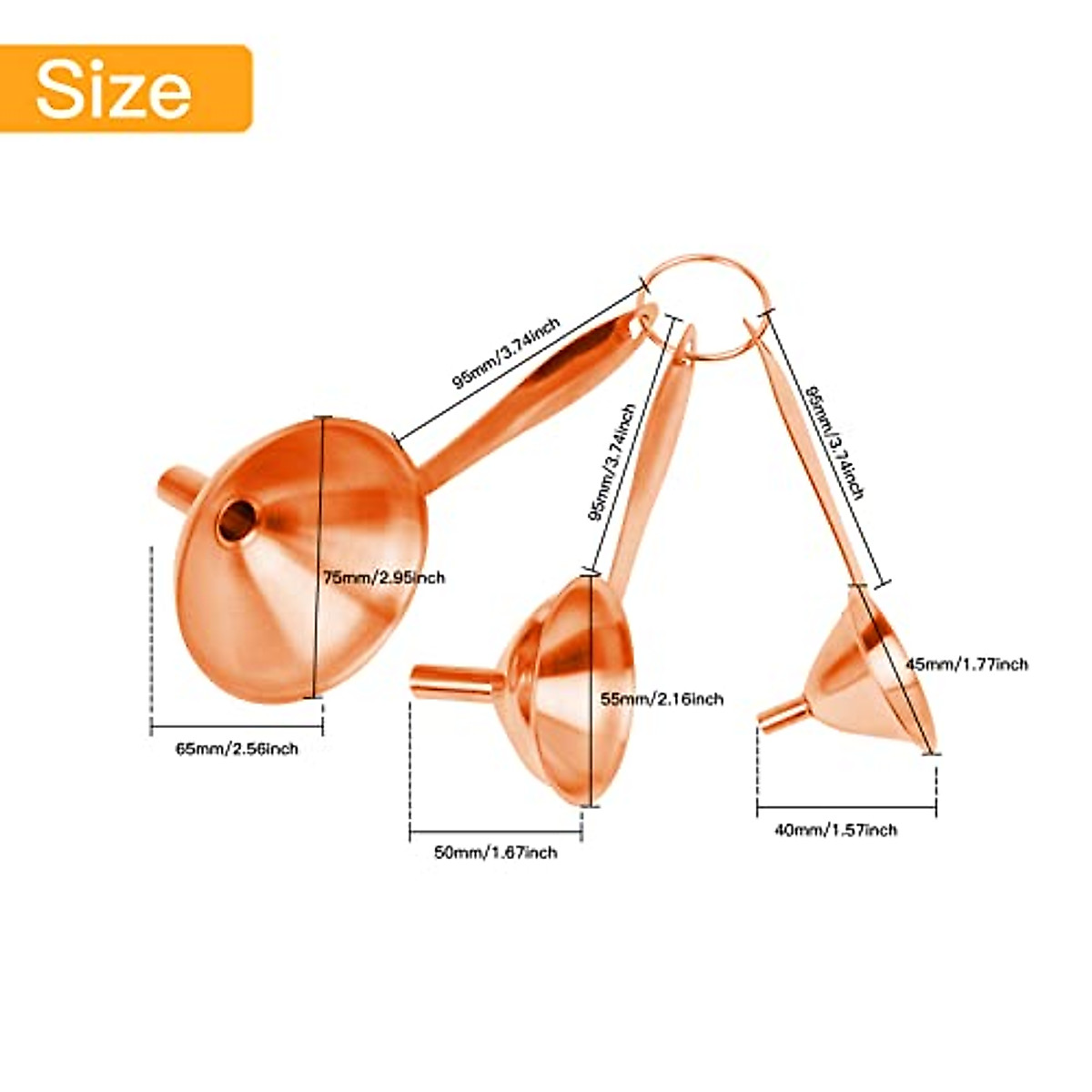 KUFUNG Stainless Steel Mini Funnels for Transferring of Liquid Fluid Dry Ingredients with Long Handles & Detachable Ring Holder