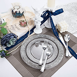 Supernal 180pcs Plastic Silver Plates, Disposable Utensils With Silverware,30 Dinner Plates,30 Salad Plates,30 Cups,30 Knives,30 Forks,30 Spoons fit for Wedding,Party