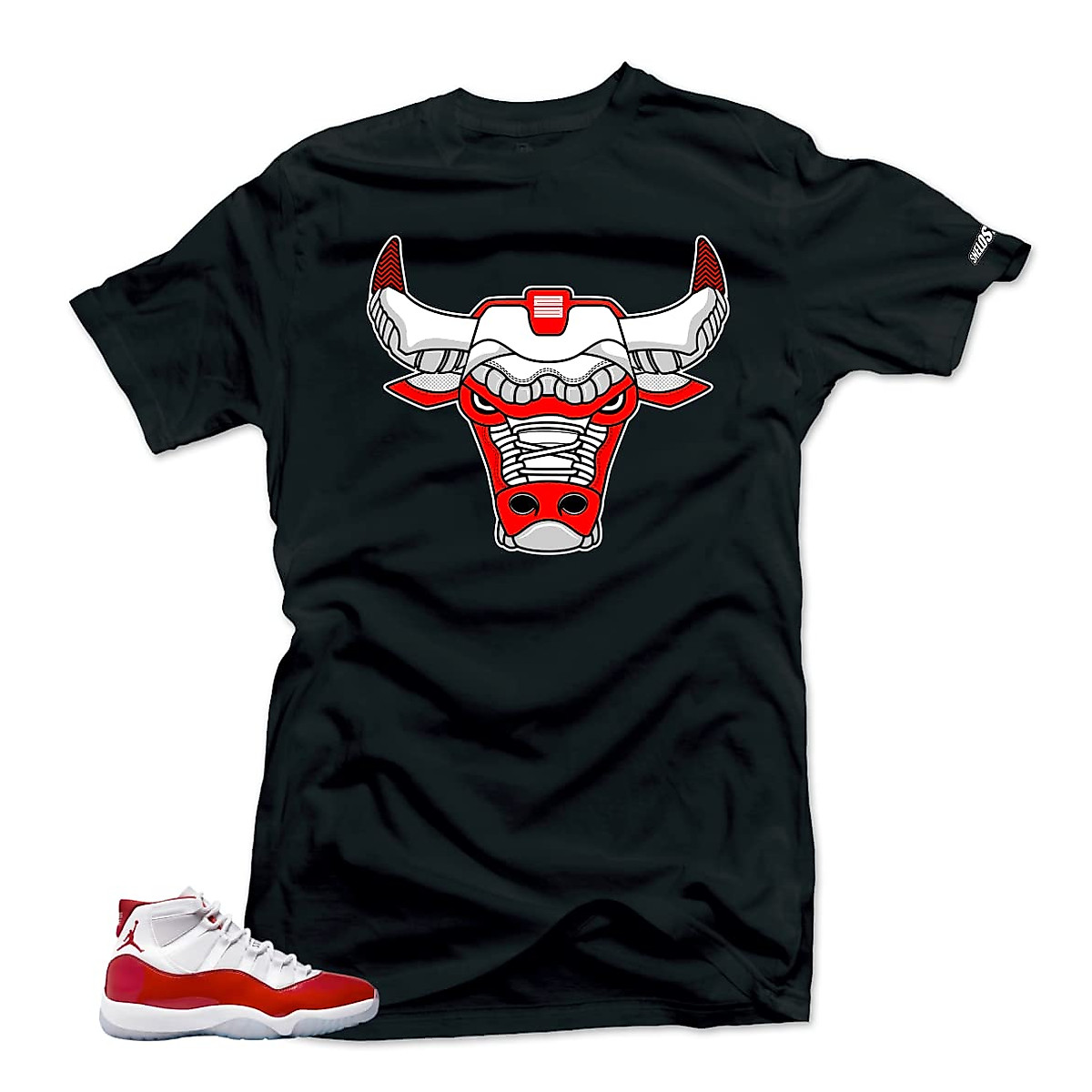 Shirt to Match Jordan 11 Cherry Varsity Red Match Jordan Tee - Snelos Bull Black - X-Large