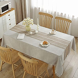 JIALE Tablecloths for Rectangle Tables, Cotton Linen Table Cloth Waterproof Tablecloth Wrinkle Free Farmhouse Dining Table Cover, Soft Fabric Table Cloths with Tassels, Brown, 55" X 70", 4-6 Seats