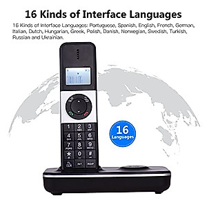 mewmewcat Cordless Phone,Digital Cordless Phone Telephone with LCD Display Caller ID Hands-Free Calls Conference Call 16 Languages Support 5 Handsets Connection for Office Business Home Family