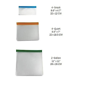 EcoHome Essentials Reusable Food Storage Flat Bags - 10 Pack, BPA Free, Leakproof, Freezer Safe, FDA Food Grade, 2 Gallon+4 Sandwich+4 snack