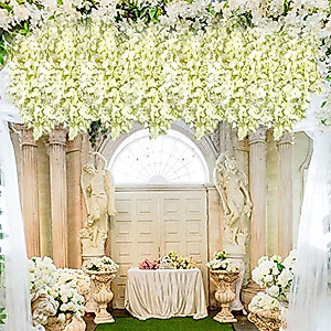 GOOCHOO 12 Pack 3.6 Feet Artificial Fake Wisteria Vine Ratta Hanging Garland Silk Flowers String Party Home Wedding Decor, (White)