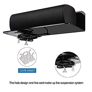 Acrylic Floating Wall Shelves 2 pcs, Damage-Free Expand Wall Space, Small Display Shelf for Smart Speaker/Action Figures with Cable Clips, Bluetooth Speaker, Webcam, Phone Stand (Black)