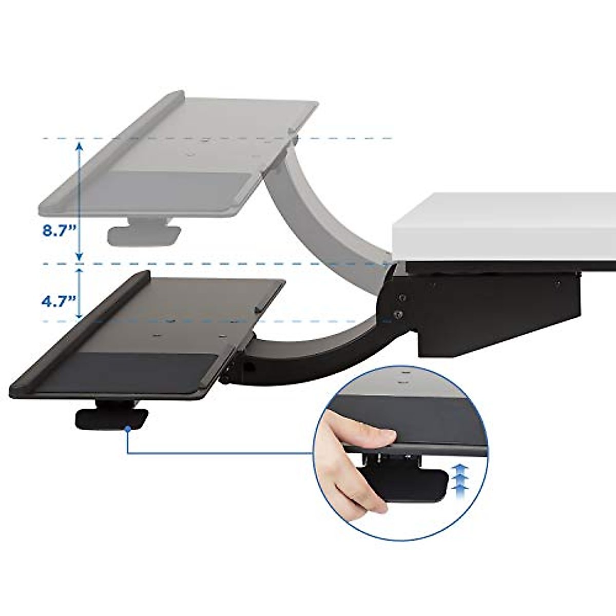 Mount-It! Sit Stand Keyboard Tray, Height Adjustable Under Desk Keyboard and Mouse Drawer, Full Motion Standing Design with 13.4 Inches of Vertical Adjustment, 26.5 in Wide Platform