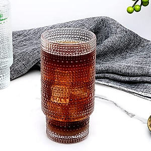 QAPPDA Vintage Tall Drinking Glasses Set of 12,10oz Hobnail Highball Glasses,Romantic Embossed Cocktail Glasses Glass Coffee Glassware Set for Water,Juice,Soda
