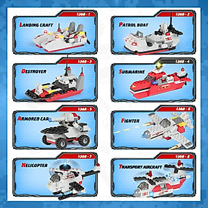 WishaLife City War Military Battleship Toy Building Blocks Set, with Army Truck Toys, Car Toys, Boat Toy, Airplane Toy, Helicopter Toy, WW2 Construction Toys Gift for Kids Boys Girls Aged 6 Plus