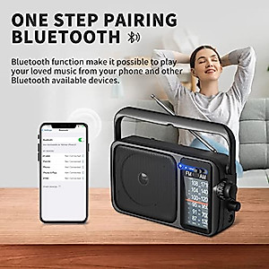 YOWGULF AM FM Radio with Best Reception,Bluetooth Portable AM FM Transistor Radio,Battery Operated Radio or AC Power,Large Dial,Headphone Jack, Gifts for Seniors Elderly