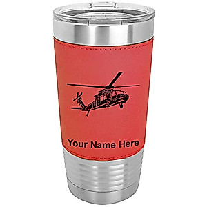 LaserGram 20oz Vacuum Insulated Tumbler Mug, Military Helicopter 1, Personalized Engraving Included (Faux Leather, Red)