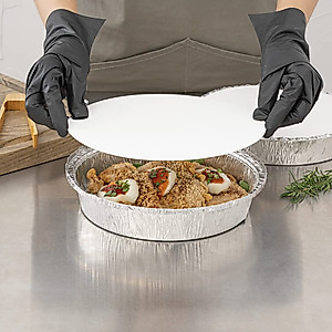 Restaurantware LIDS ONLY: Foil Lux Paper Lids For 9 Inch Aluminum Pans 100 Round Foil Board Lids - Pans Sold Separately Flat Design Foil-Laminated White Paper Lids