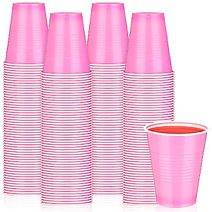 Yinkin 100 Pcs 9oz Halloween Disposable Plastic Cups Cold Drinking Cups for Birthday Party Wedding Wine Coffee Halloween Thanksgiving Christmas(Pink)