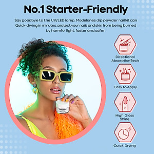 Modelones Dip Powder Clear Color, Nail Dipping Powder French Nail Art, 28+ Long-Lasting Build Powder Pro System Salon DIY at Home No Needed Lamp Cured