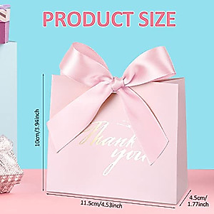 50 Pcs Small Thank You Gift Bags Mini Pink Valentine's Day Gift Bags with Bow Ribbon Paper Goodie Bags Bulk Party Favor Treat Box for Baby Bridal Shower Wedding (Pink, Gold, 4.5 x 1.8 x 4 In)