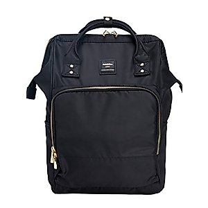 Kah&Kee Nylon Backpack Diaper Bag with Laptop Compartment Waterproof Work Travel School for Women Man (Black)
