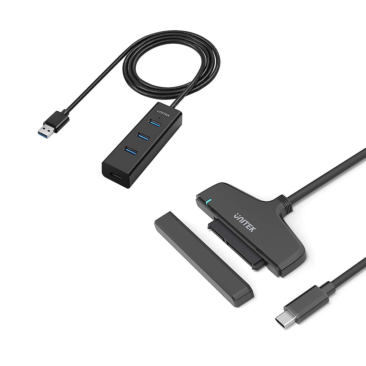 [Bundle] Unitek 4-Port USB 3.0 Hub Long Cable with Micro USB Charging Port and USB C Hard Drive Adapter