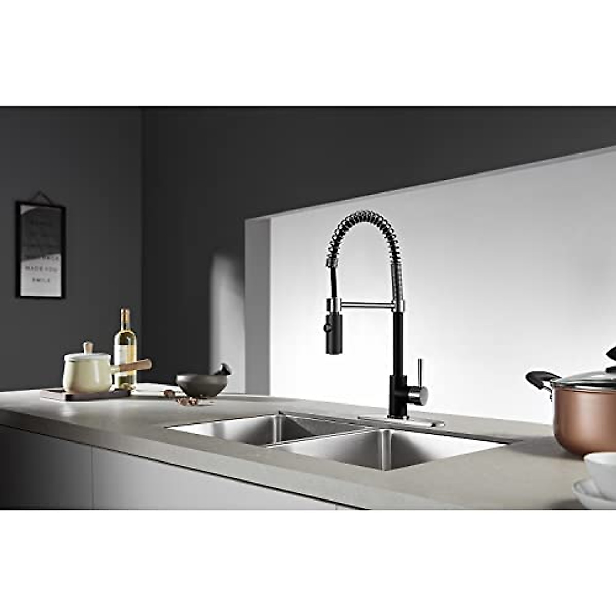 Kingston Brass LS8777DL Concord Pre-Rinse Kitchen Faucet, Matte Black/Polished Chrome