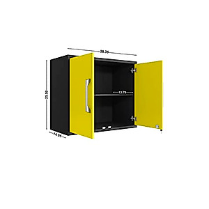 Manhattan Comfort Eiffel 3-Piece Storage Garage Set in Matte Black and Yellow