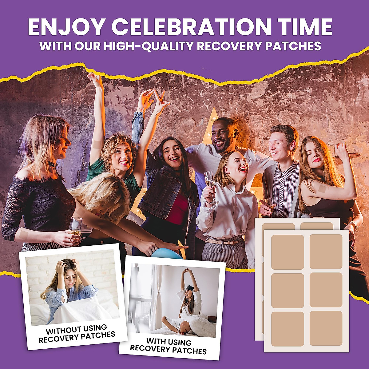 Viory Recovery Patches 60 Pack - Wake Up Refreshed & Energized with Our 100% Natural Ingredients Recovery Patch - Skin-Friendly & Waterproof - Apply Before Drinking - Enhanced Morning Formula