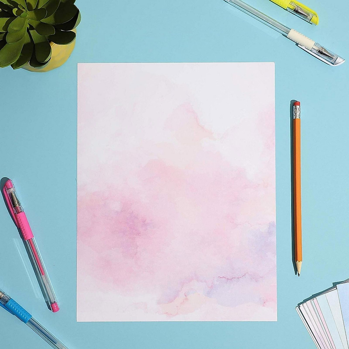 96 Sheets Watercolor Stationery Paper, Double-Sided, Colorful, Printer Friendly for Writing Letters and Invitations (8.5 x 11 Inches)