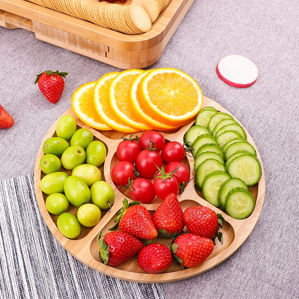 BEAUPLUS Cheese Board and Knife Set, Magnetic 4 Drawers Bamboo Charcuterie Boards, 15 x 13 x 2 Inch for Cheese, Meat and Fruit, Gift for Birthdays, Wedding Registry,Housewarming