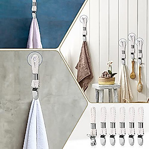 6 pcs Kitchen Towel Clips Woven Cotton Towel Clips with Metal Clamp, Tea Towel Hooks Loops Clips for Hanging, Beach Towel Pegs, Hand Towel Clip Hooks for Bathroom Kitchen
