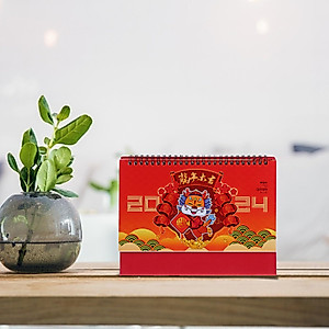 Didiseaon Office Decor Calendar Desk Decorative Freestanding Calendar Tabletop Standing Calendar Flipped Table Calendar 2024 Desk Calendar Monthly Calendar Paper Chinese Style Small Calendar