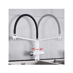 YJRIC Kitchen fau cet Kitchen Water Filter Faucet Kitchen faucets Dual Spout Filter Faucet Mixer 360 Degree Rotation Water Purification Feature Taps,White