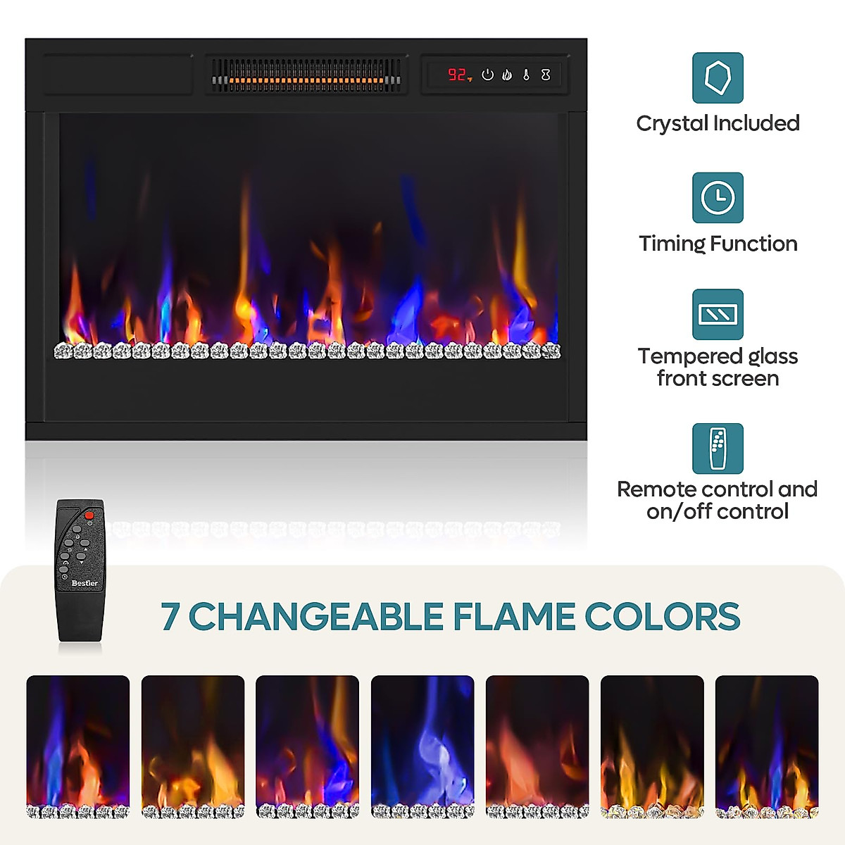 Bestier LED Fireplace TV Stand for 80 inch TV, Modren Entertainment Center with Storage Cabinets, Large Console TV Table for Living Room Bedroom - Black Marble