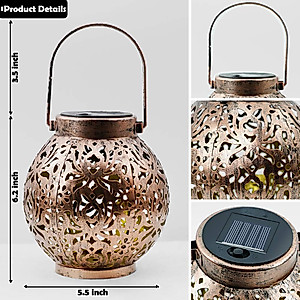 FENGTAI Waterproof Solar Lantern Outdoor, 2 Pack Hanging Lights Decorative Retro Metal Solar Lights for Table Patio Yard Pathway Walkway Garden