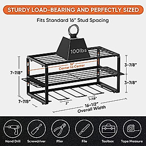 TICONN Heavy Duty Tool Organizer Rack, Garage Wall Mounted Electric Drill Storage Rack with Charger Shelf with 100lbs Weight Limit (Basic Side tool Strips)