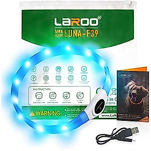 LaRoo LED Light Up Dog Collar, Cutable Silicon USB Rechargeable Glow Light Collar for All Dogs, Waterproof 3-Modes Flashing Dog Collar for Dark Outdoor Training Playing (25.5 inch/65 cm)