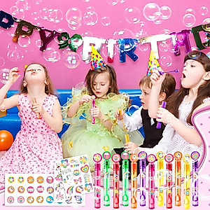 24PCS Unicorn Rainbow DIY Bubble Wands Party Favors 96PCS Stickers for Goodie Bag Fillers Pinata Stuffers Mini Bubble Bulk Smiley Birthday Party Supplies Toys Gifts Class Prizes Toddlers Girls