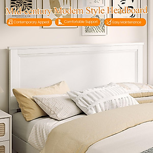 KOMFOTT Full Size Wood Platform Bed Frame with Headboard, Wooden Mid Century Platform Bed with Slat Support & Under Bed Storage, Mattress Foundation Bed Base, No Box Spring Needed, White