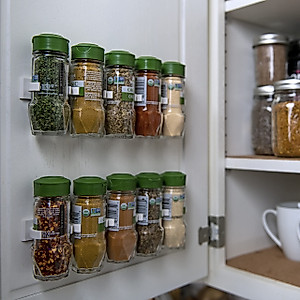 Spice Clip Strips For Cabinet Doors - Organizer for Spices - Spice Rack Holds15 Spice Jars - 3M Adhesive Gripper Clip Strips For Pantry Made of Heavy White Plastic By Crazy Chef