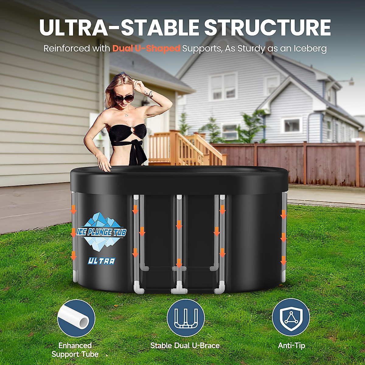 XXL Large Oval Ice Bath Tub for Athletes - 102 Gallons Cold Plunge Tub for Post-Exercise Recovery, Portable Bathtub Adult, Suitable for Family Gardens, Gyms, Arena, and Cold Water Therapy Training