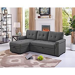 Oadeer Home Modern Reversible Sleeper Sofa with Storage Chaise Sofabed, Steel Gray