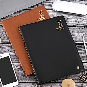 2024-2025 Monthly Planner/Calendar - Jul 2024 - Dec 2025, Monthly Planner 2024-2025, 18 Months, Faux Leather, 8.86" x 11.4", 15 Notes Pages, Strong Twin - Wire Binding, Tabs, Perfect Organizer - Black