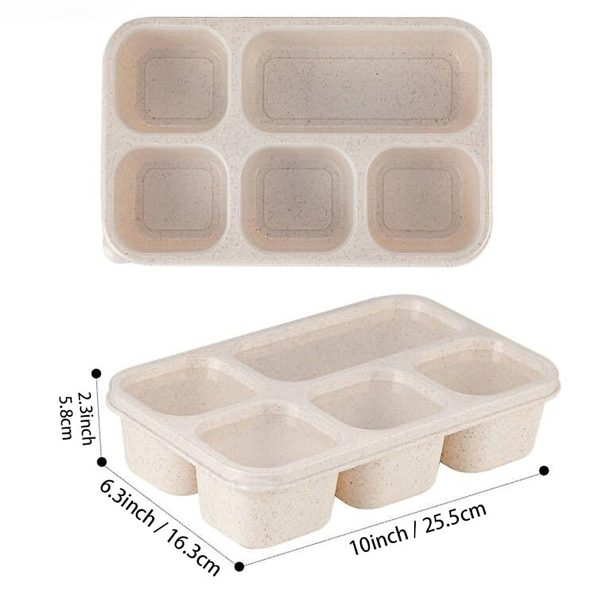 Lezuoey Adult Lunch Box, Snack Box, 4 Pack 5 Compartment Meal Prep Containers Reusable Wheat Straw Bento Box Lunchable Container Food Storage Prep Containers for School, Work and Travel