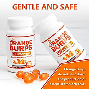 Orange Burps D-Limonene Supplement for Digestive Health, Heartburn, Acid Reflux, GERD | Orange Peel Extract | All-Natural Easy-to-Swallow Softgels | 1,000 mg per Serving - Made in USA