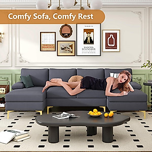 Lakifun Modular Sectional Sofa Couch for Living Room, U Shaped Convertible Lounge Sofa with Loveseat & Double Chaise, 4 Seater Comfy Fabric Couch Set for Home Office (Gray)