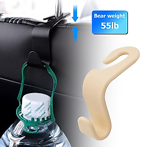 4PCS Car Seat Headrest Hooks, Auto Back Seat Hanger Holder, Durable Stylish Vehicle Organizer Universal Car Interior Accessories, Storage Hooks for Purses, Bags, Clothes, Coats, Hats (Beige/4PCS)