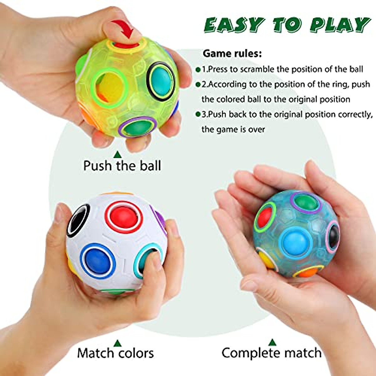10 Pcs Rainbow Puzzle Ball Magic Rainbow Ball Fidget Toys Ball Stress Reliever for Teens and Adults, Boys and Girls, Birthday Christmas Stocking Stuffers Toy