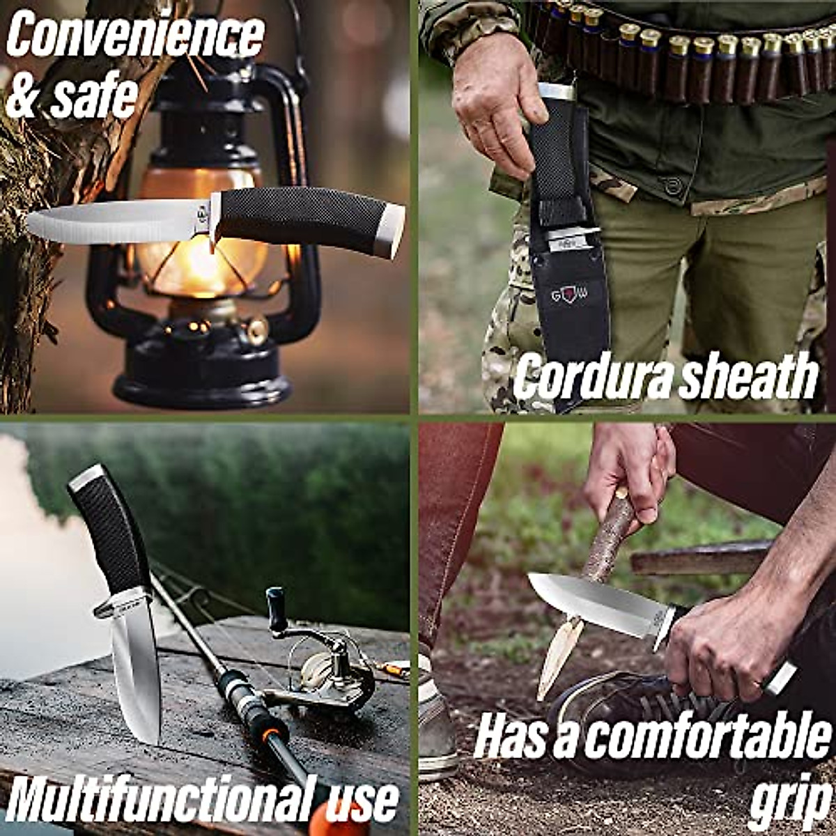 Hunting Knife with Sheath Survival Knives for Men - Best Tactical Camping Hunting Hiking Knife - Bushcraft Field Gear Accessories Tool - Fixed Blade Sharp Knofe with Rubber Handle for Men 148109